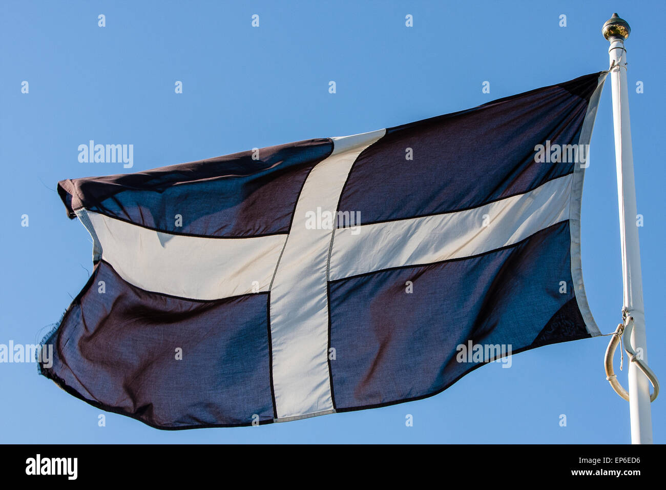 St Piran's flag, the flag of Cornwall flies from this flagpole in ...