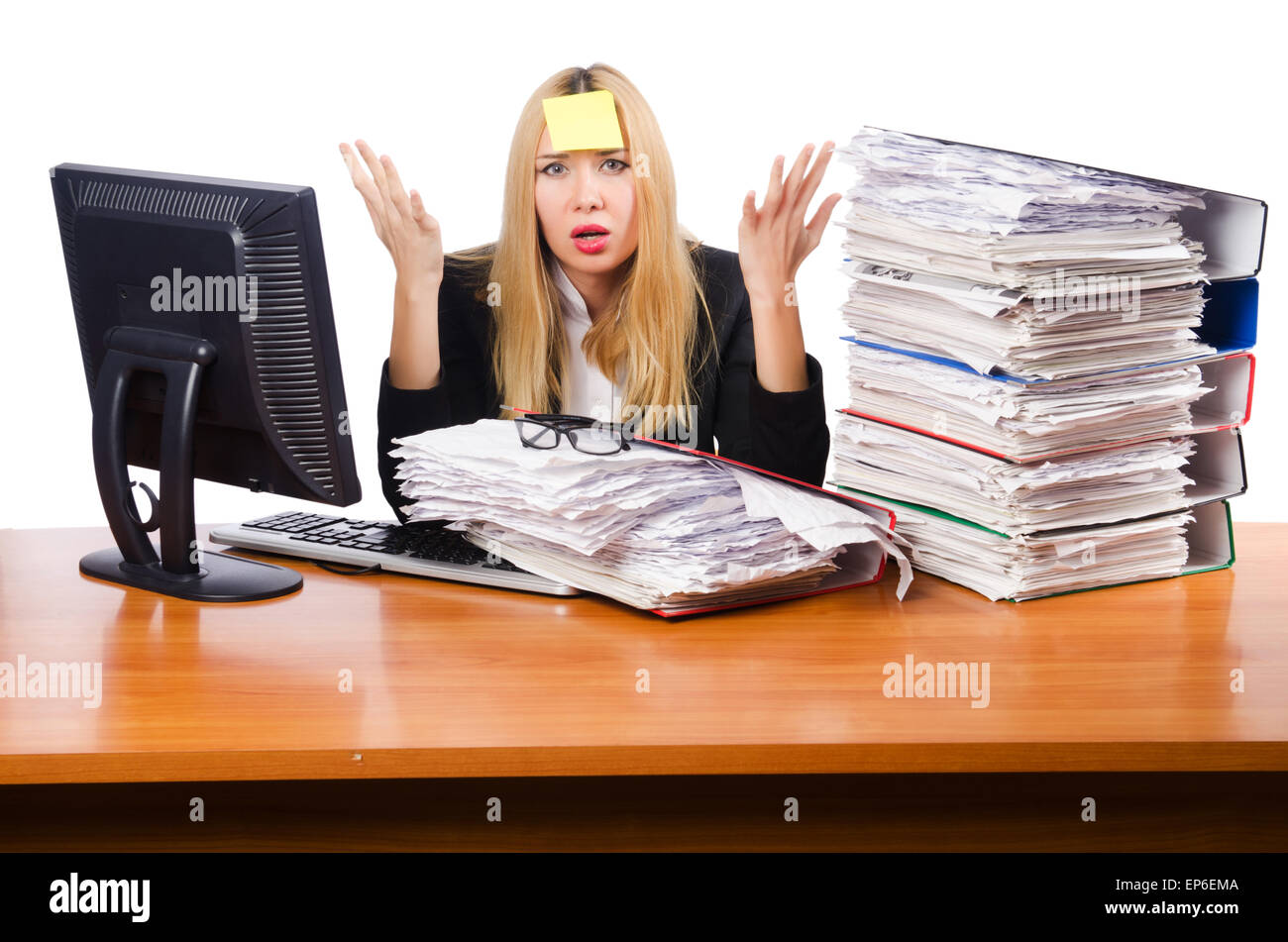 Woman office files busy computer hi-res stock photography and images ...