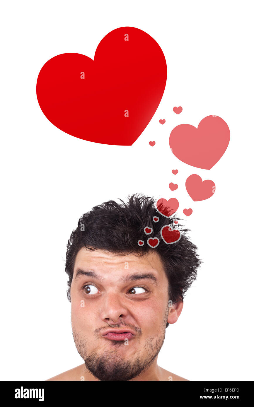 Young head looking at love type of icons Stock Photo - Alamy