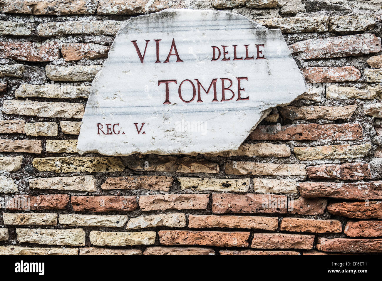"Tombs Street" ancient roman signpost in Ostia old town, Rome, Italy ...