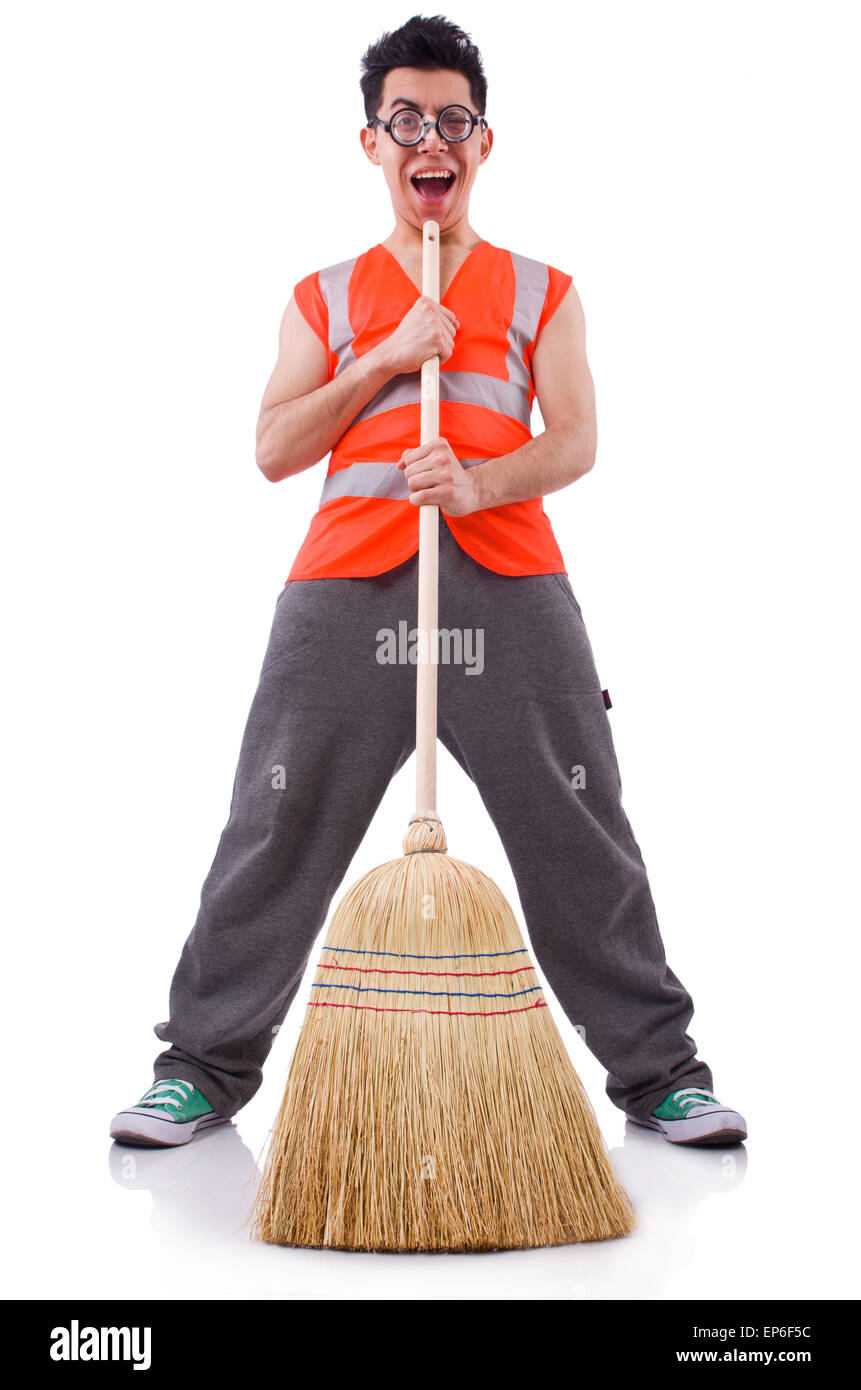 Funny janitor isolated on white Stock Photo - Alamy
