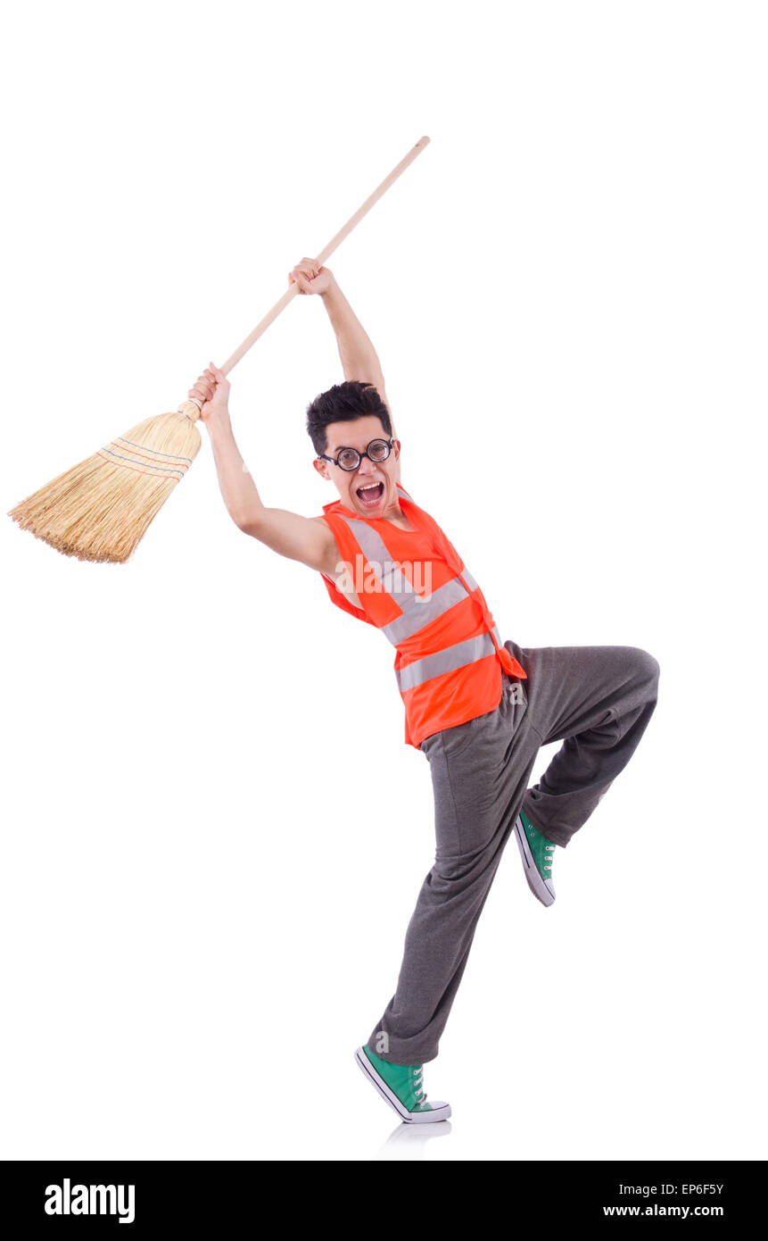 Funny janitor isolated on white Stock Photo - Alamy