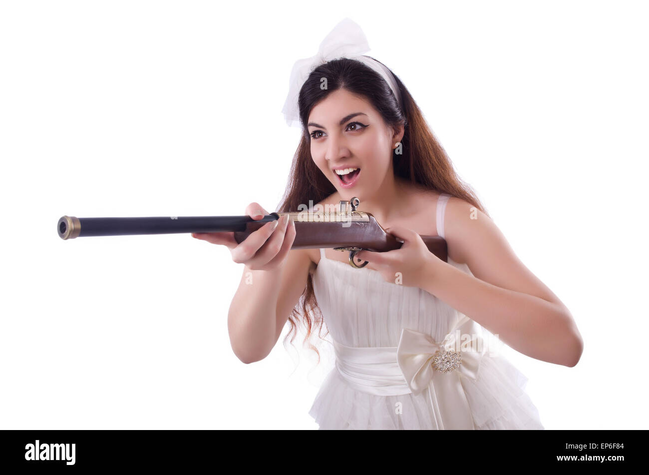Bride with rifle isolated on white Stock Photo - Alamy