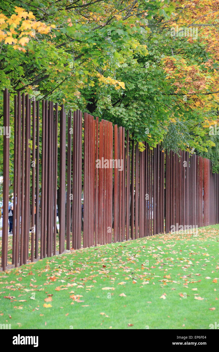 Berlin wall memorial Germany with iron markers in autumn Stock Photo ...