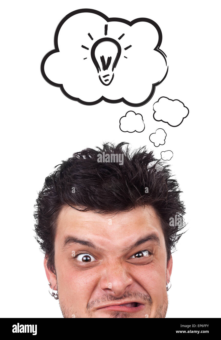 Young head thinking with clouds Stock Photo - Alamy