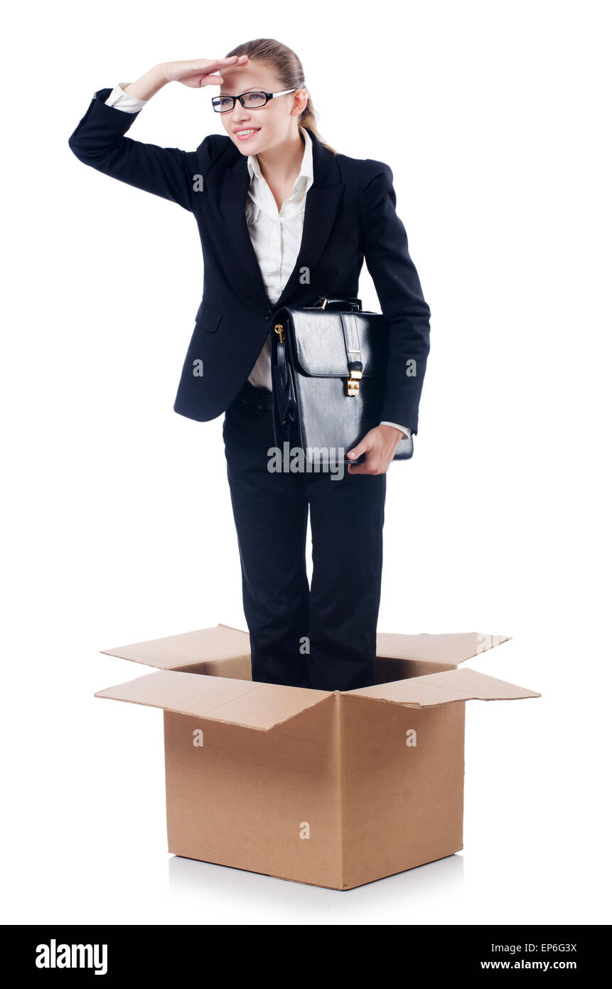 Woman in thinking out of box concept Stock Photo - Alamy