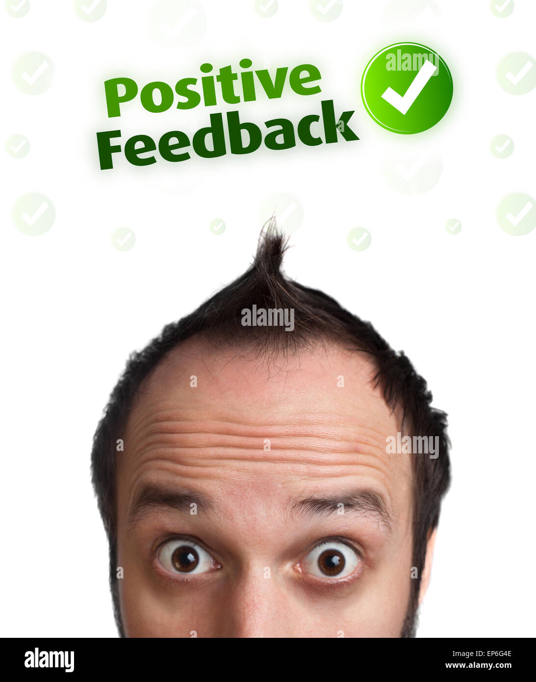 Young head looking at positive negative signs Stock Photo - Alamy