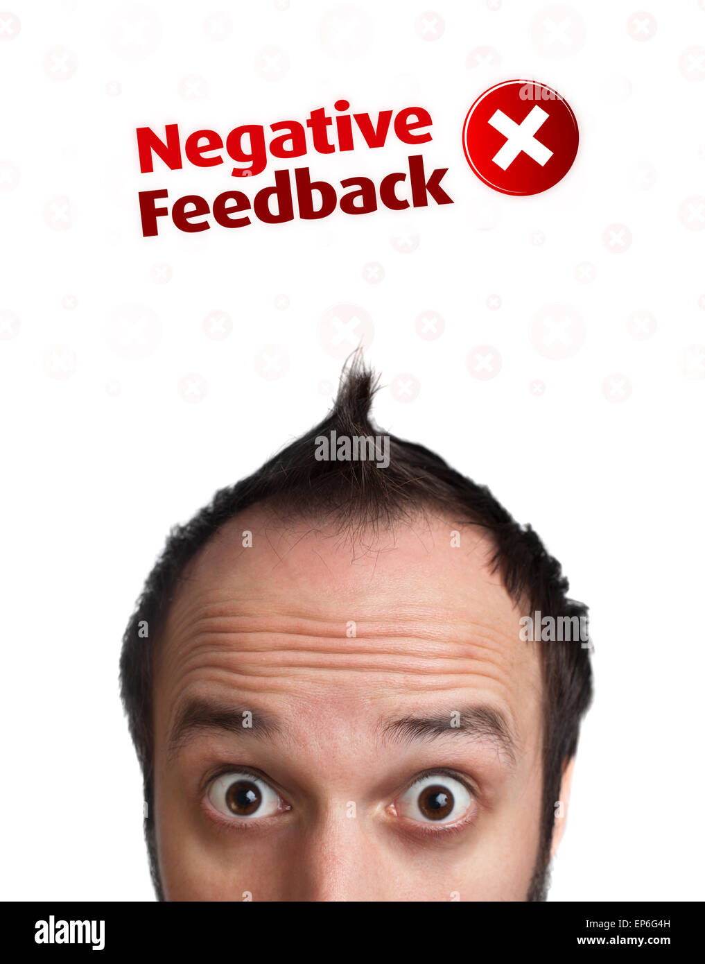 Young head looking at positive negative signs Stock Photo - Alamy