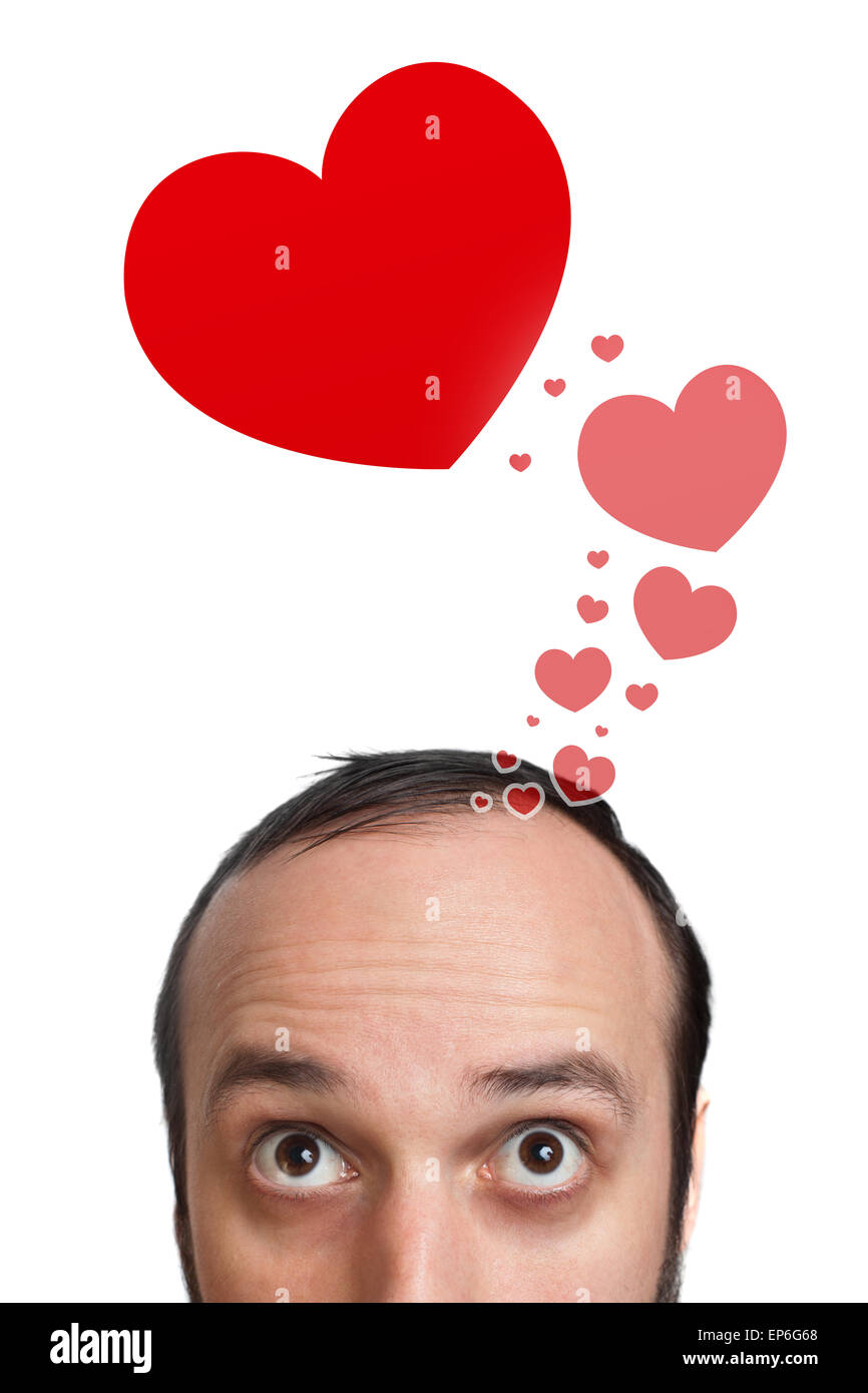 Young head looking at love type of icons Stock Photo - Alamy