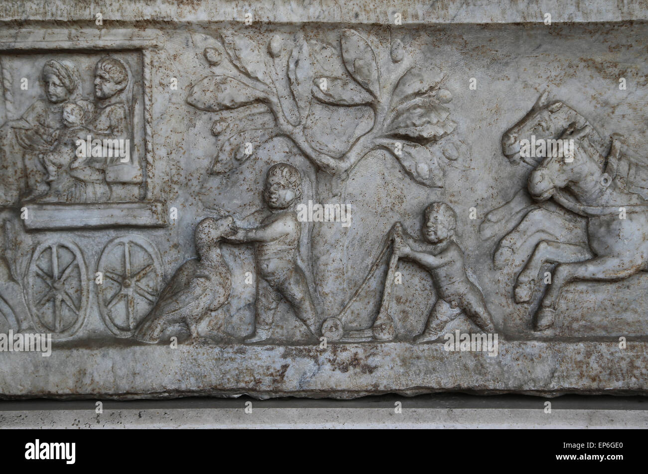 Sarcophagus with journey of the deceased through the afterlife. Marble ...