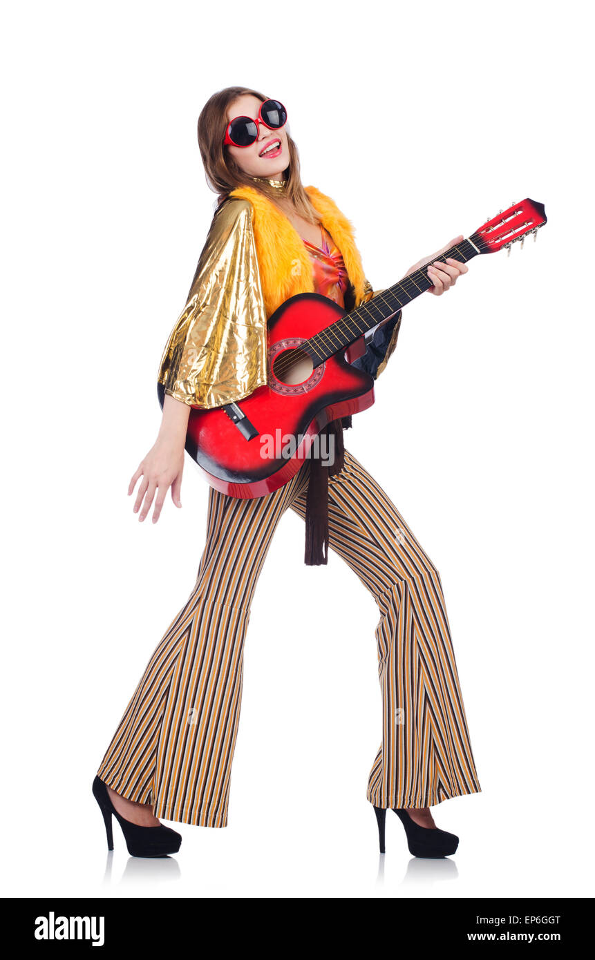Tall guitar player isolated on white Stock Photo - Alamy