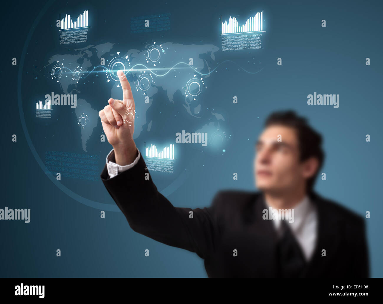 Businessman pressing high tech type of modern buttons Stock Photo - Alamy