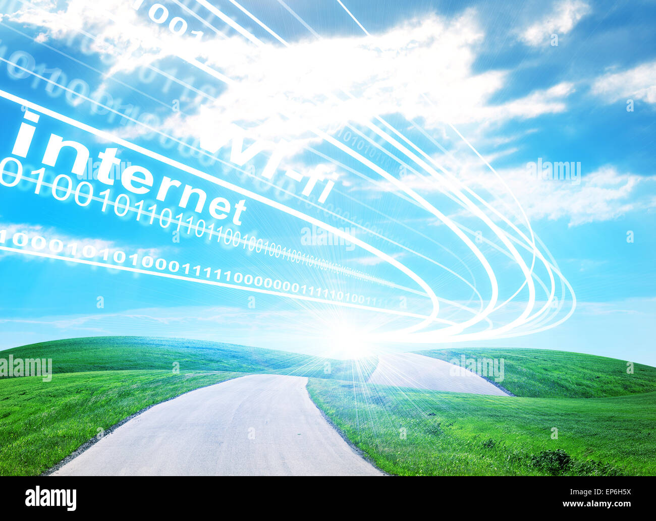 Landscape under blue sky with road Stock Photo - Alamy
