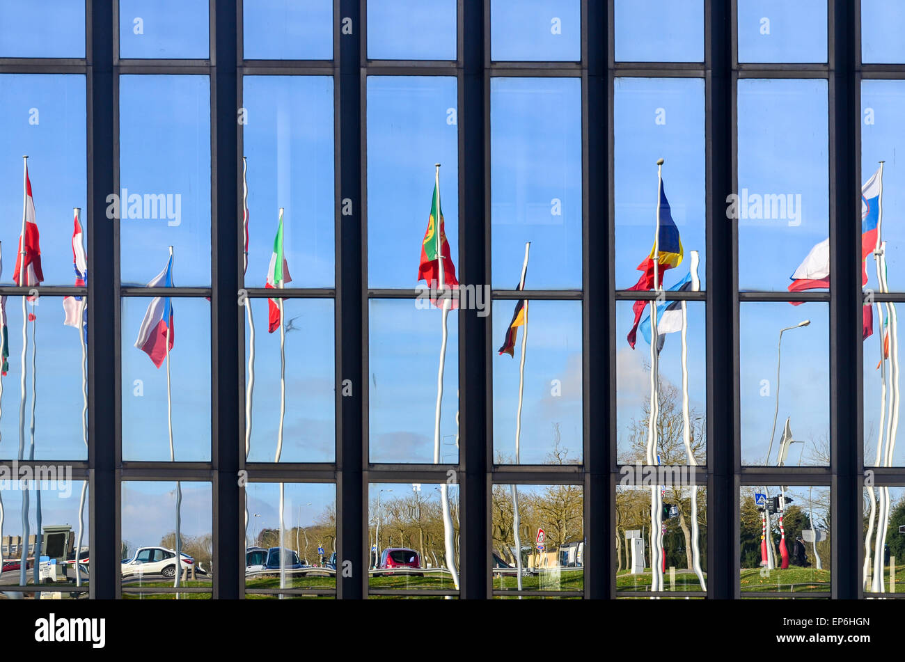 Flags of the European Union countries reflecting on the European ...