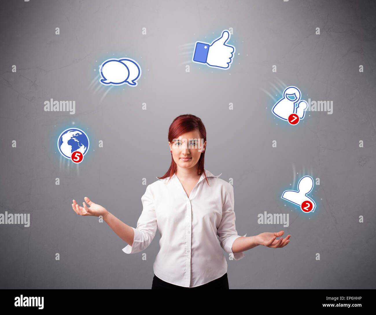 attractive young woman juggling with social network icons Stock Photo ...