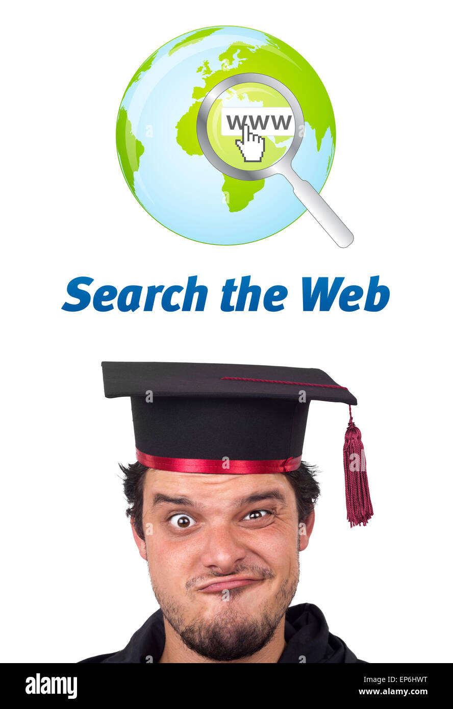 Young head looking at internet type of icons Stock Photo - Alamy