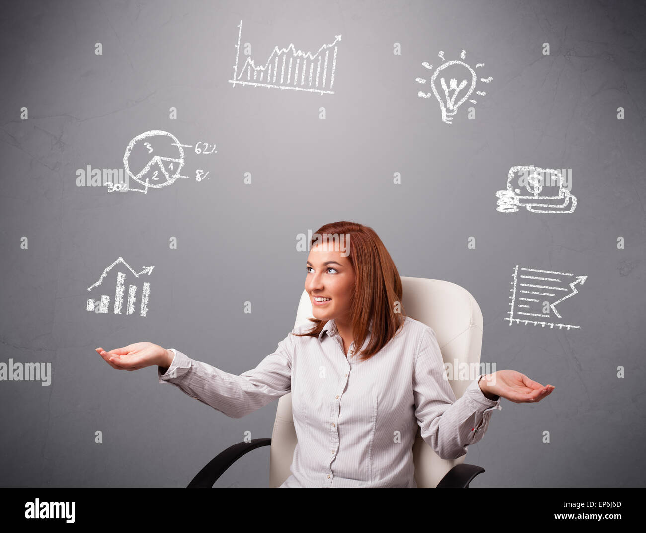 beautiful young woman juggling with statistics and graphs Stock Photo ...