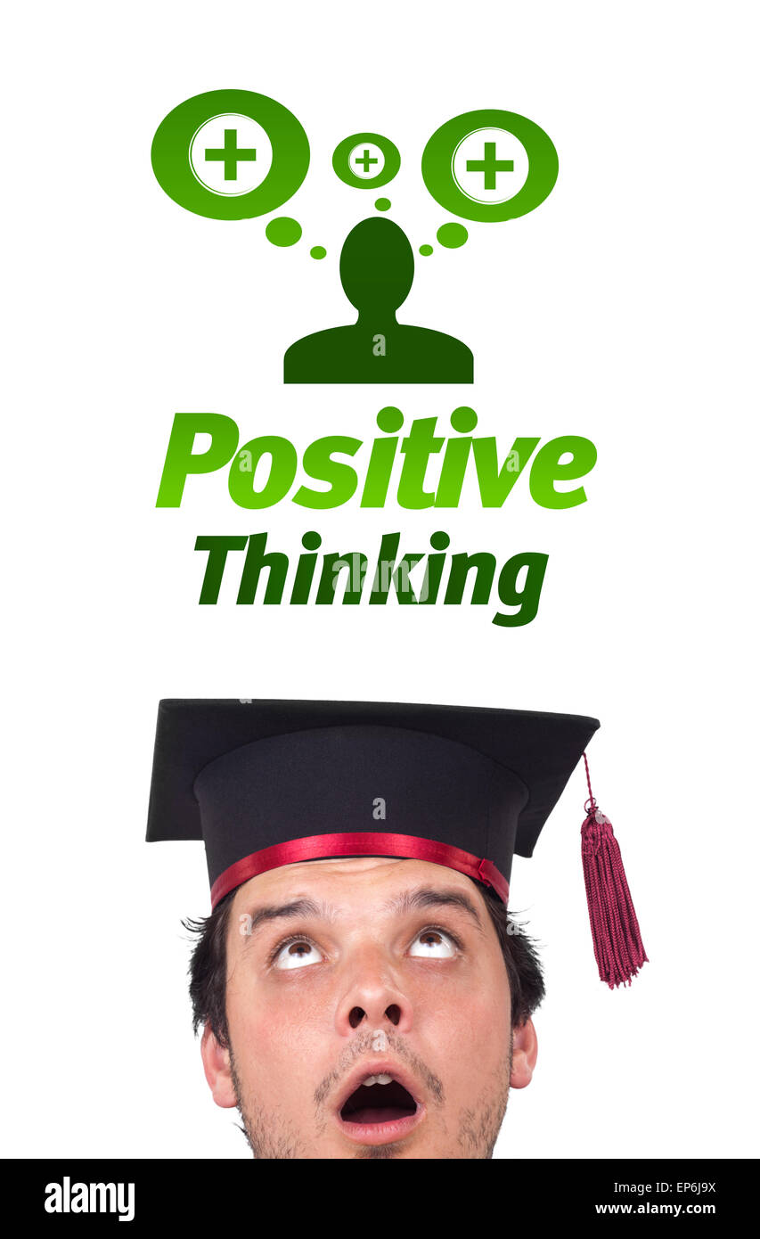 Young head looking at positive negative signs Stock Photo - Alamy
