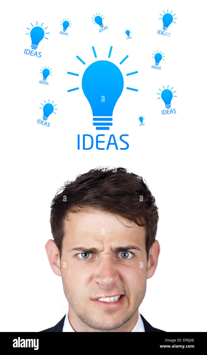 Young person looking at idea type of sign Stock Photo - Alamy