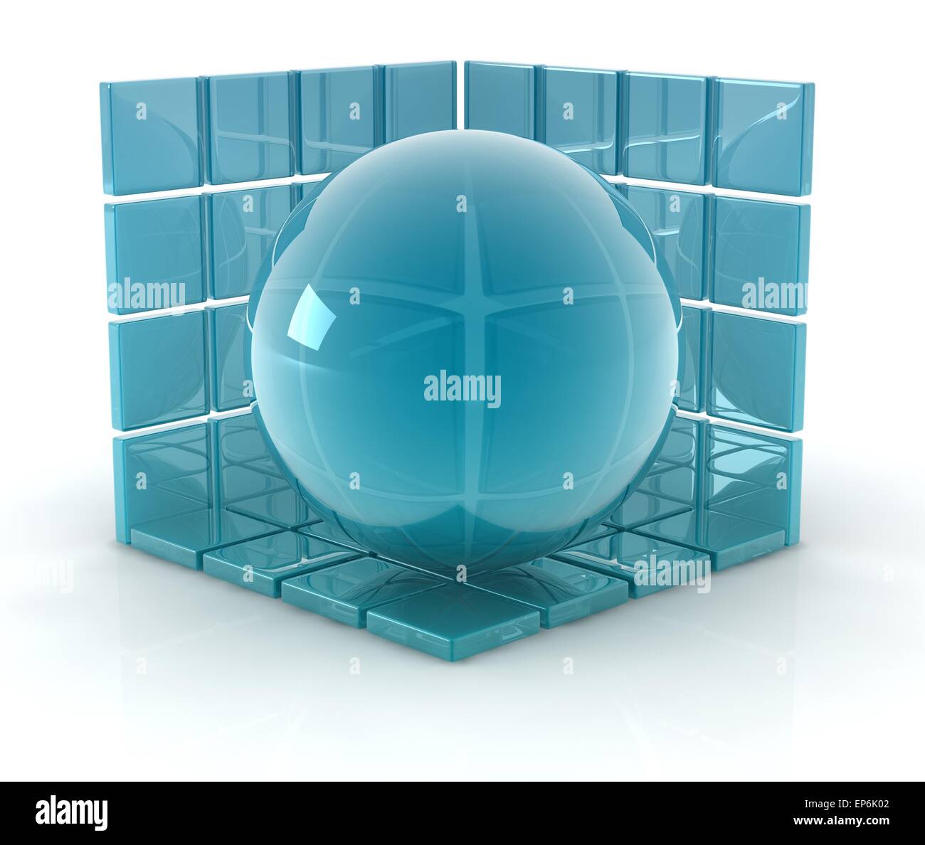 3d blue glass cubes and sphere on white background Stock Photo - Alamy