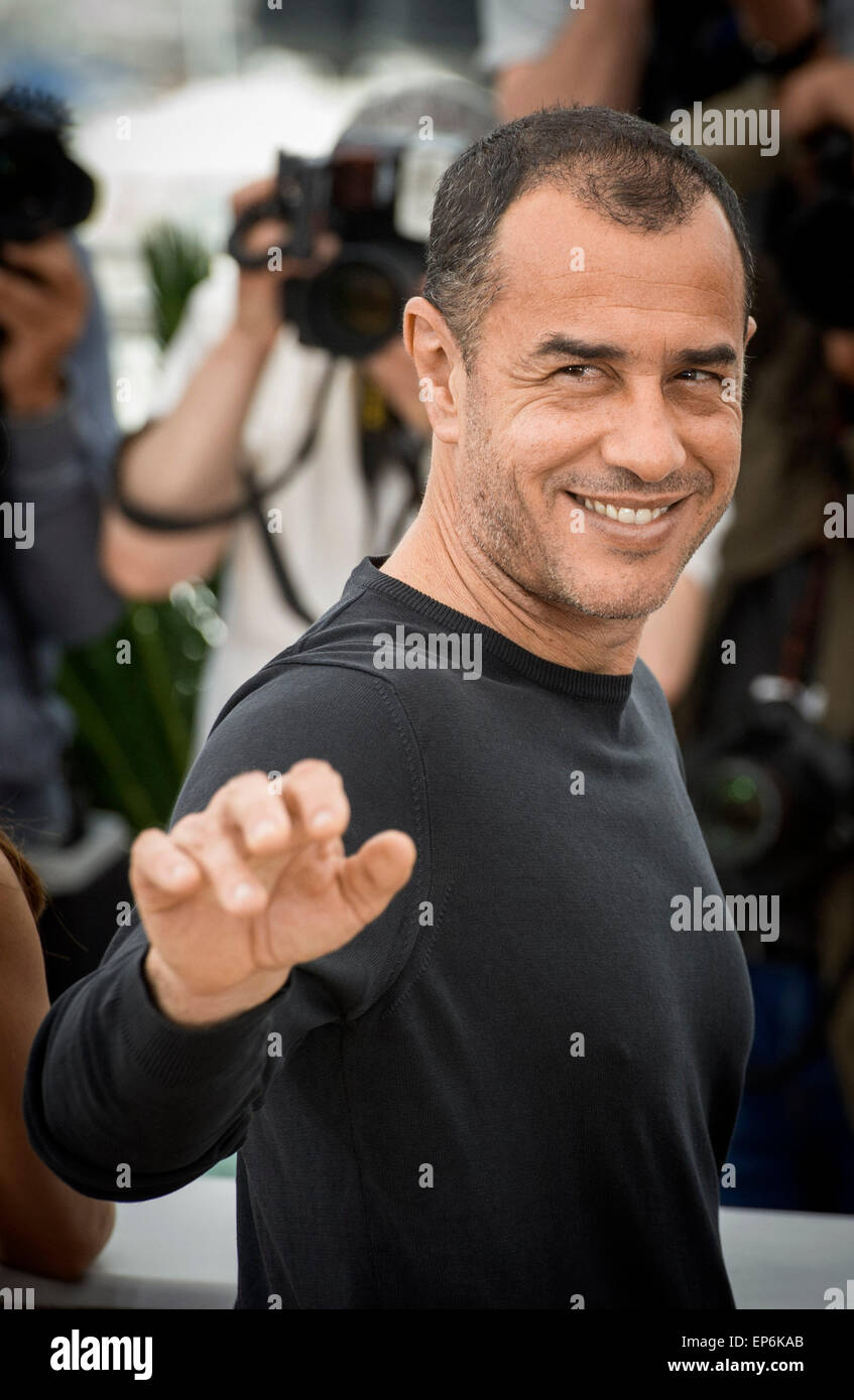 Cannes, France. 14th May, 2015. Director Matteo Garrone gestures as he ...
