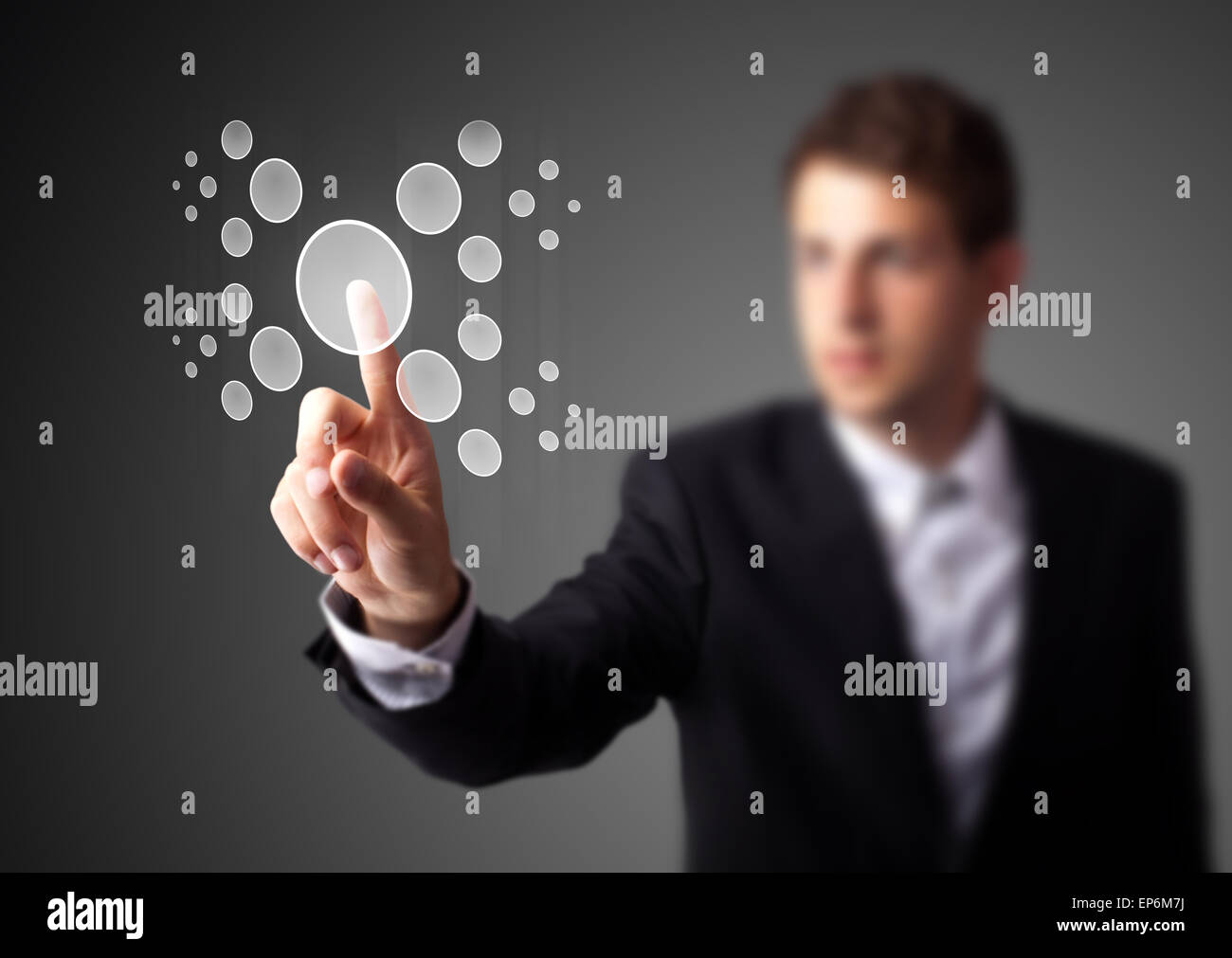 Businessman pressing high tech type of modern buttons Stock Photo - Alamy