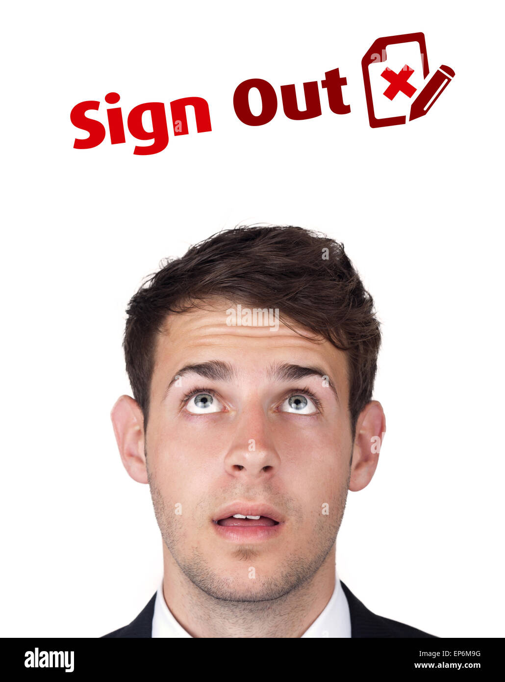 Young head looking at internet type of icons Stock Photo - Alamy