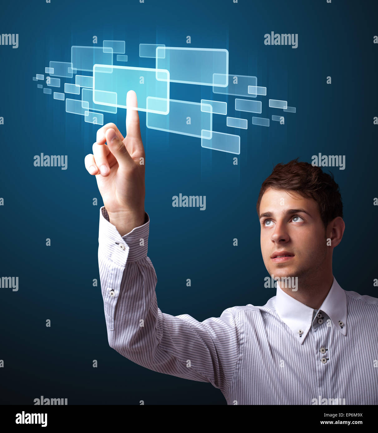 Businessman pressing high tech type of modern buttons Stock Photo - Alamy
