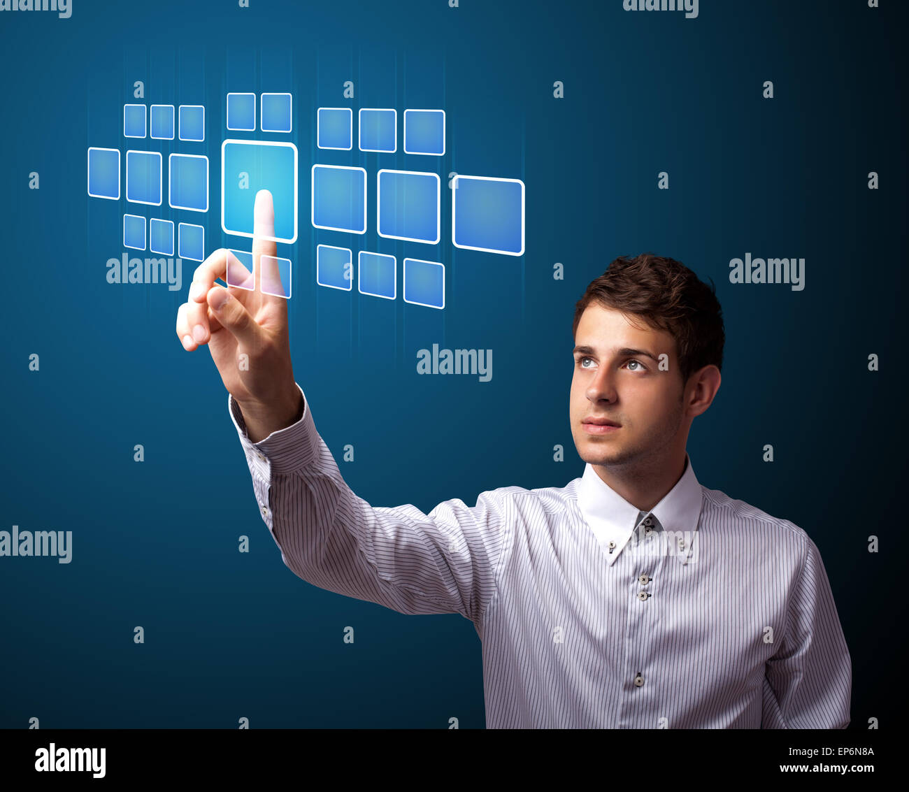 Businessman pressing high tech type of modern buttons Stock Photo - Alamy