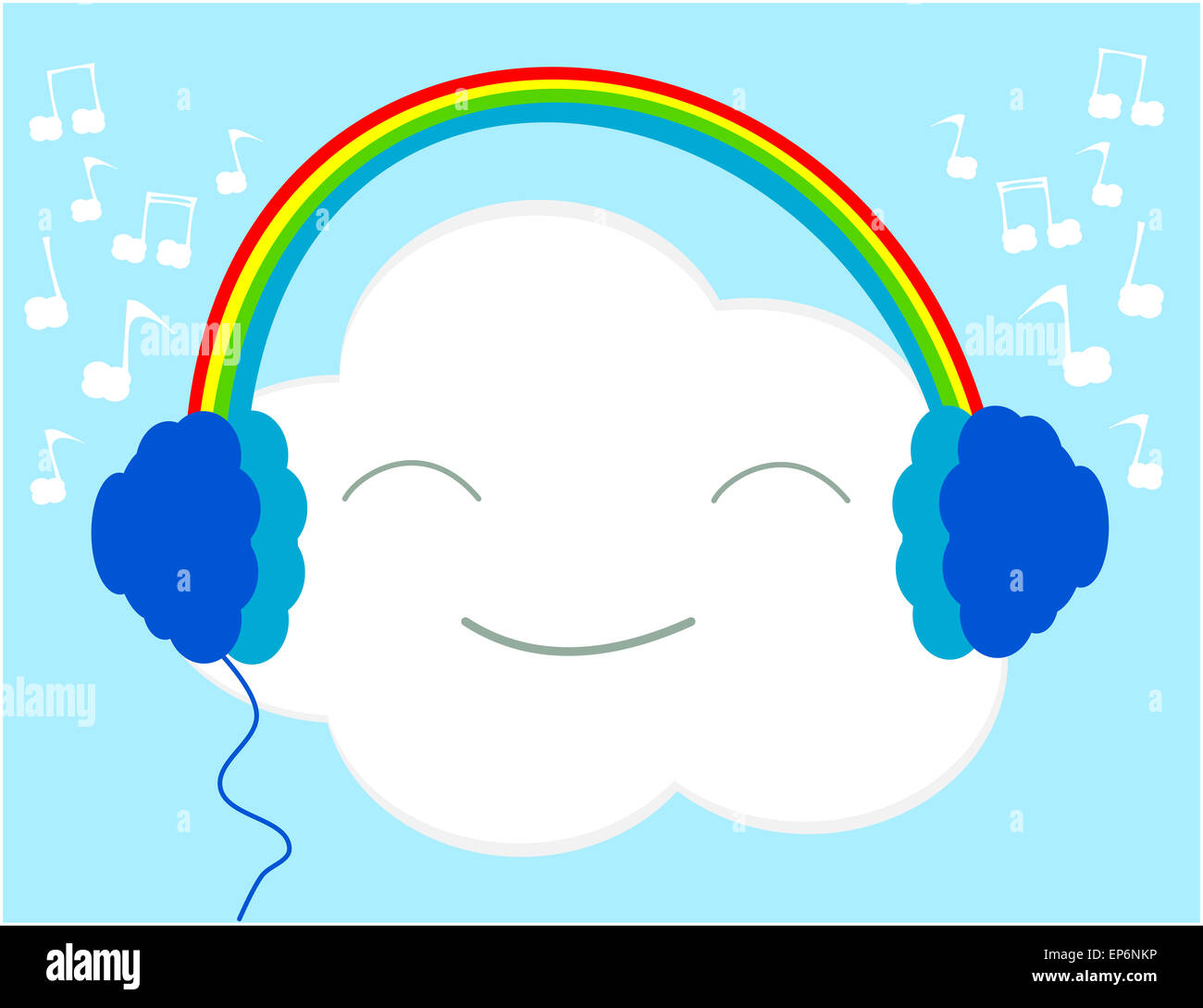 Cloud listening music cartoon illustration Stock Photo - Alamy