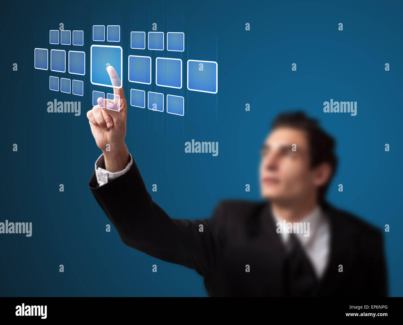 Businessman pressing high tech type of modern buttons Stock Photo - Alamy