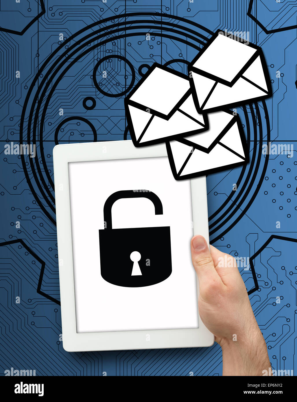 Tablet showing lock symbol with email graphics Stock Photo - Alamy