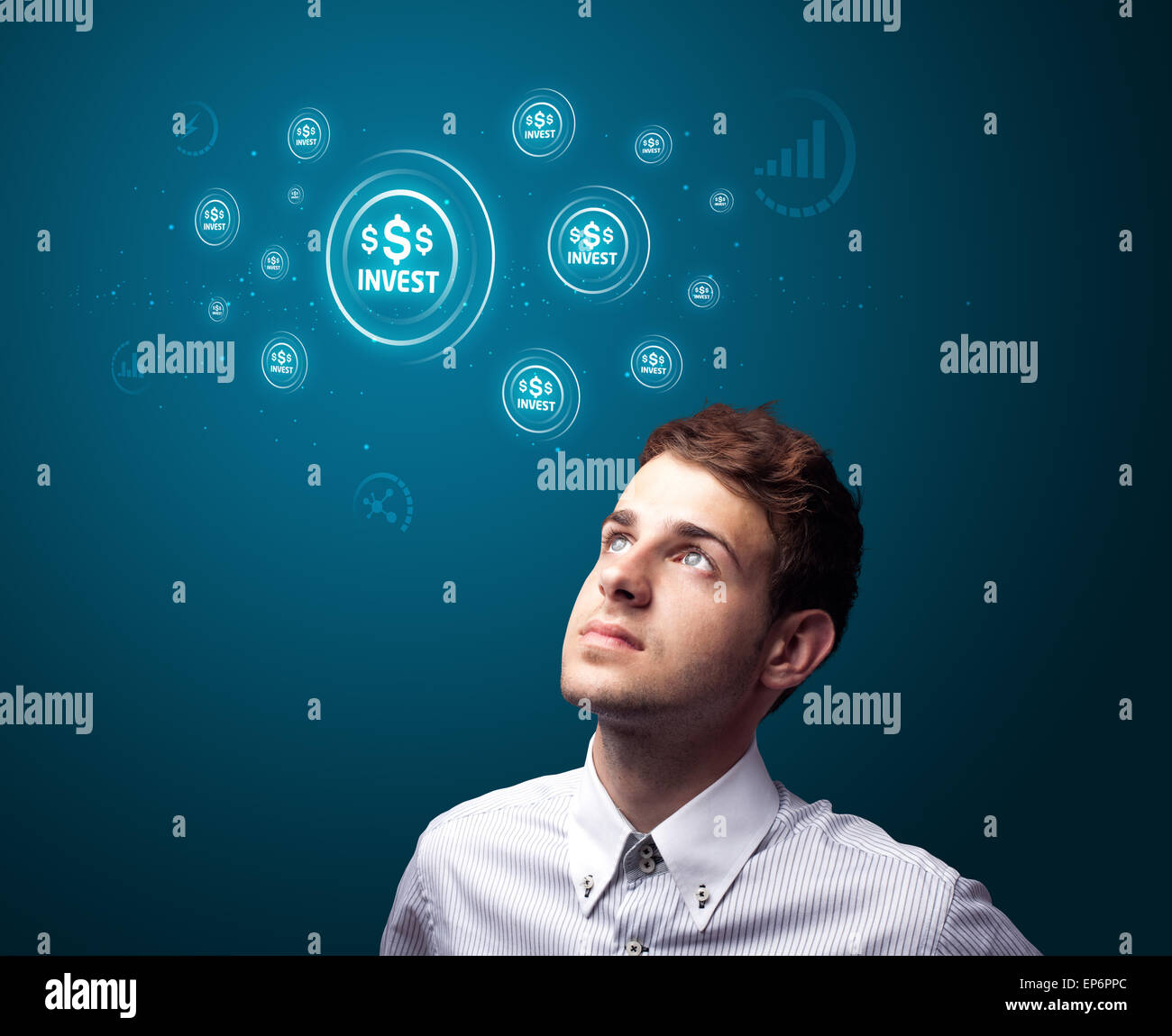 Businessman pressing modern business type of buttons Stock Photo - Alamy