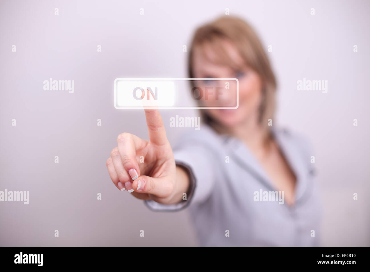 Woman pressing start button turn hi-res stock photography and images ...