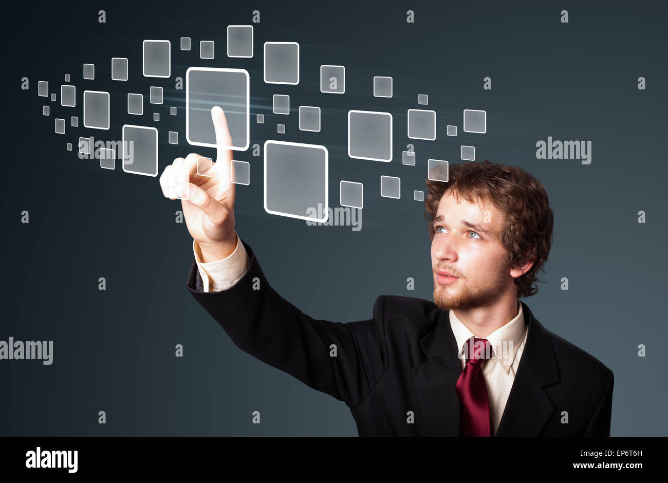 Businessman pressing high tech type of modern buttons Stock Photo - Alamy