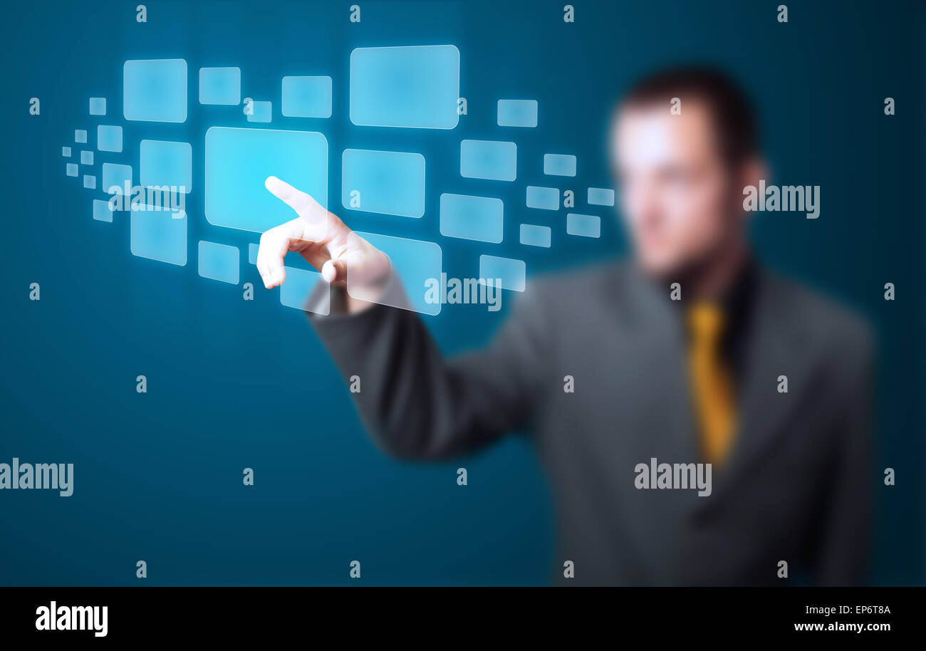 Businessman pressing high tech type of modern buttons Stock Photo - Alamy