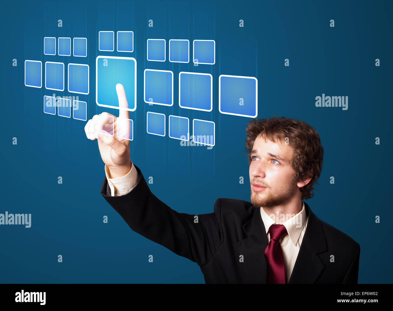 Businessman pressing high tech type of modern buttons Stock Photo - Alamy