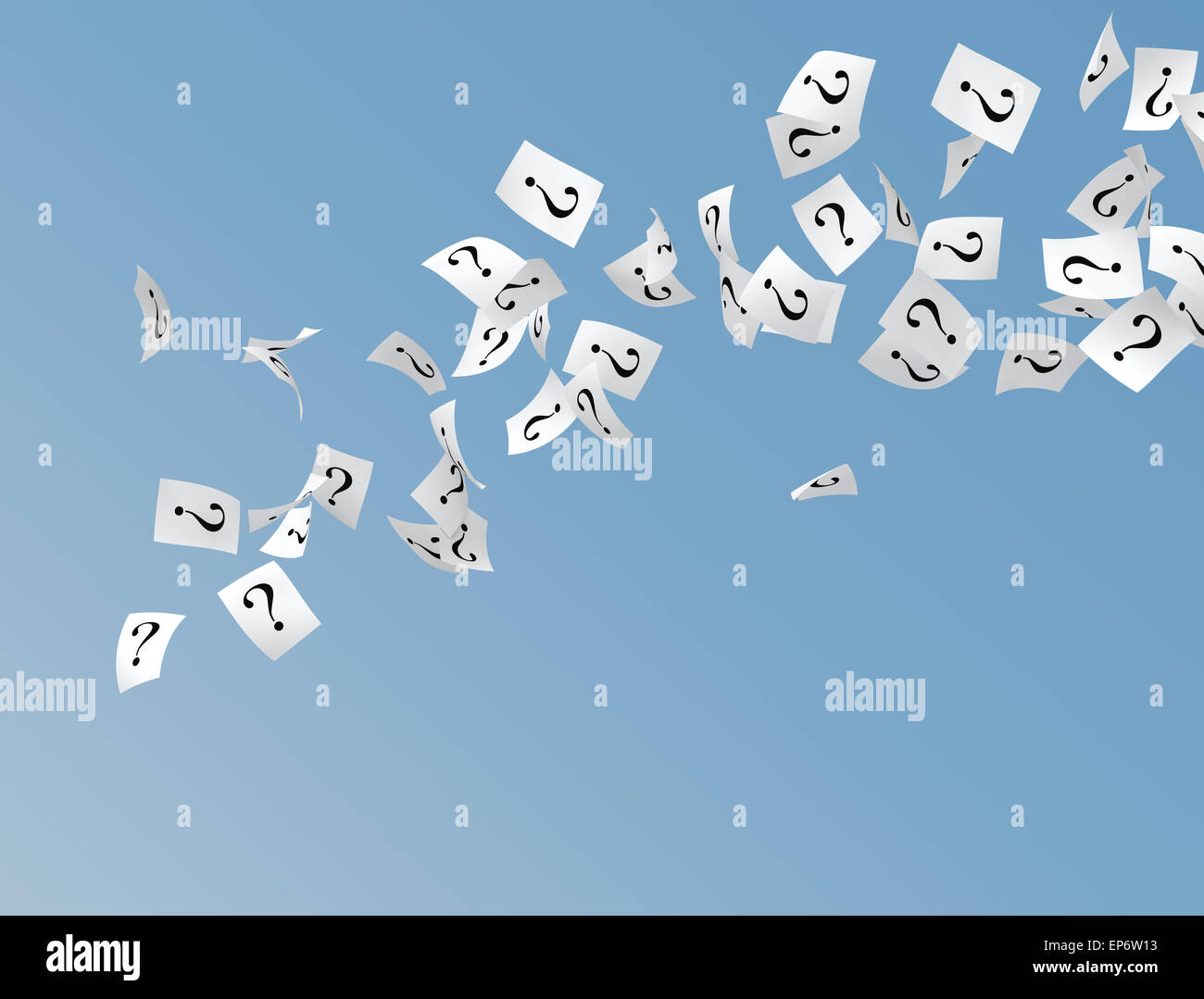 white papers with question mark flying on sky Stock Photo - Alamy