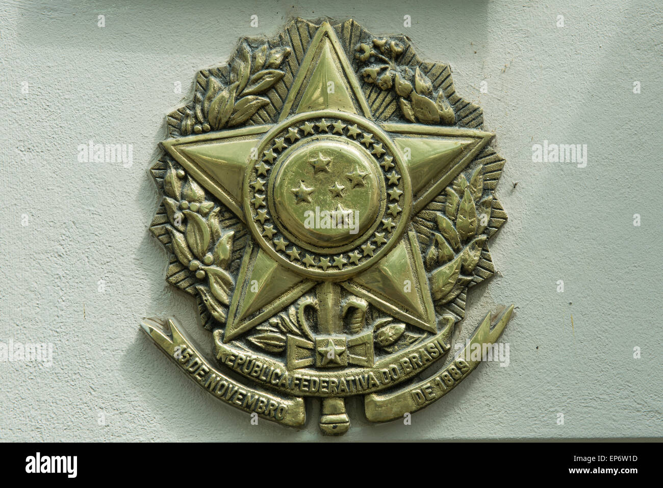 the badge with the symbol of Brazil in front of entrance of Brazilian ...
