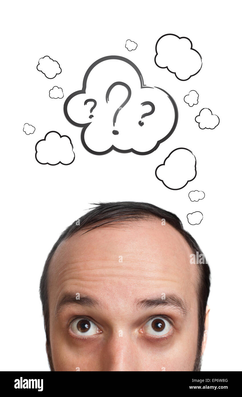 Funny Young guy with question mark over his head Stock Photo - Alamy
