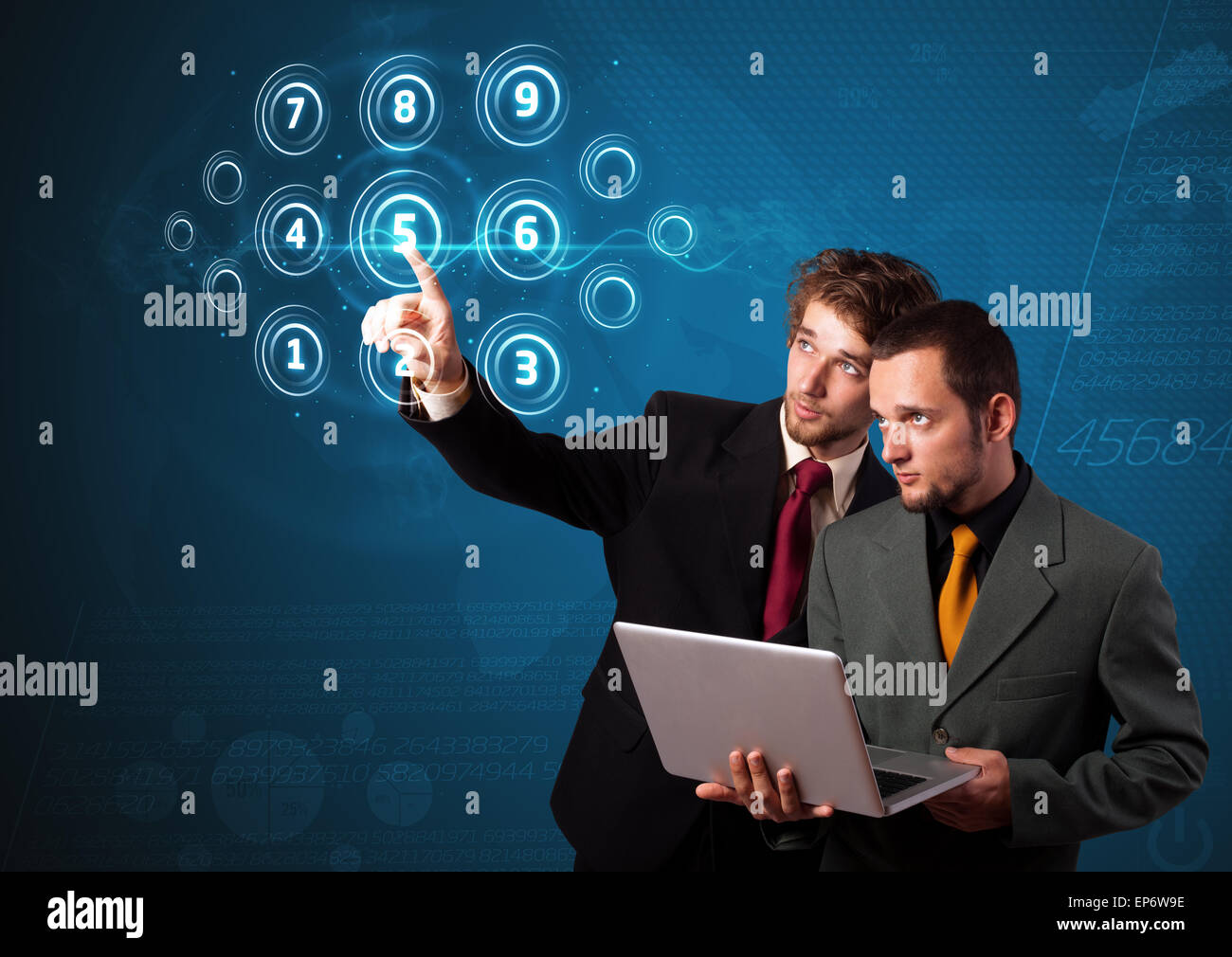 Businessman pressing high tech type of modern buttons Stock Photo - Alamy