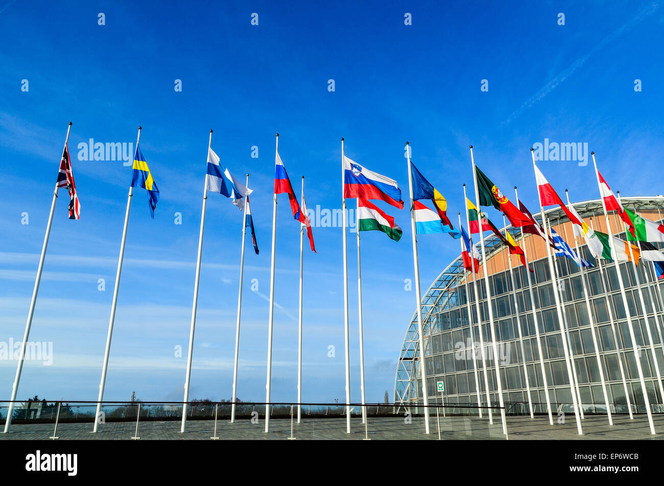 Flags of the European Union countries at the European Investment Bank ...