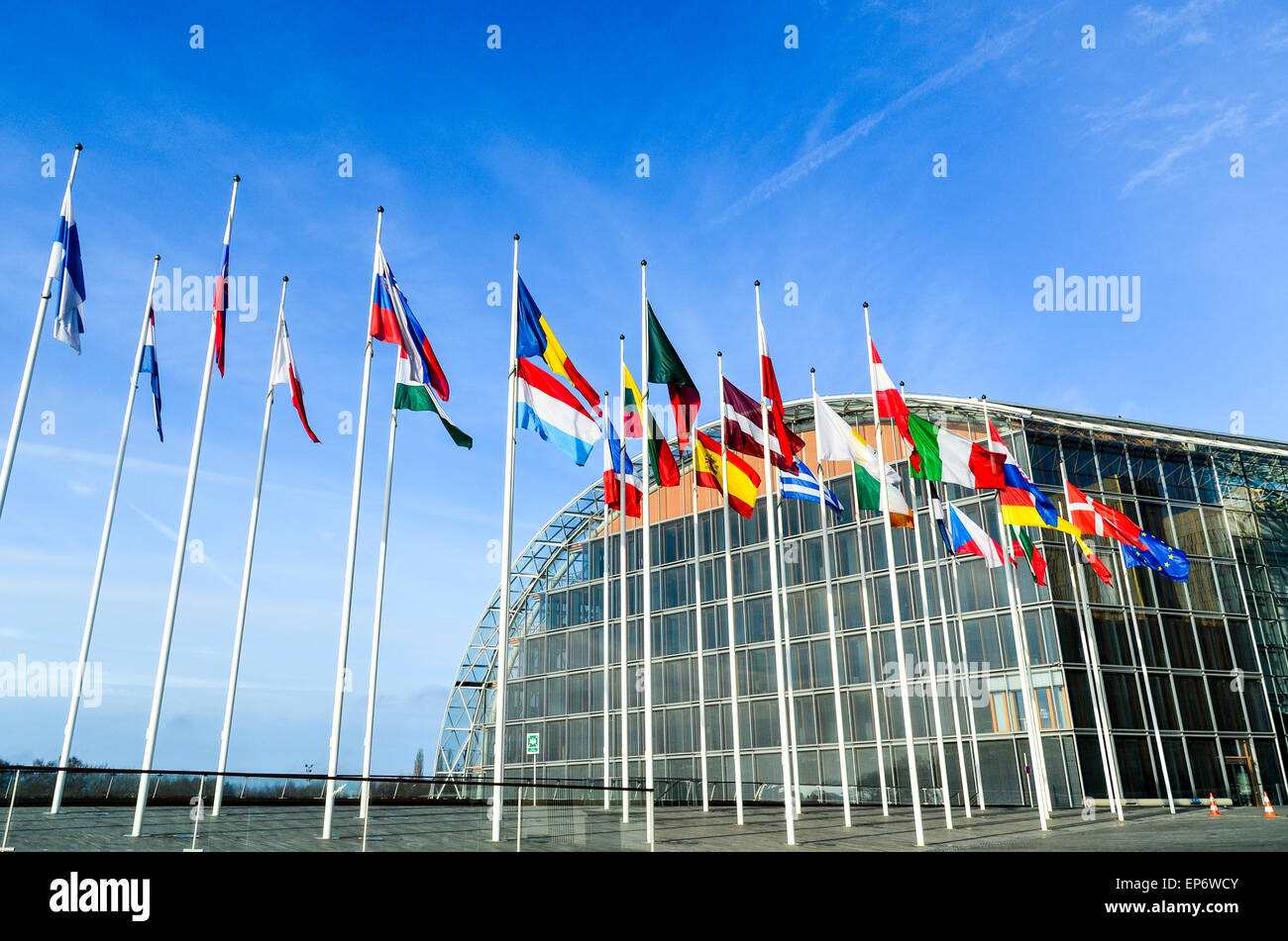 Flags of the European Union countries at the European Investment Bank ...