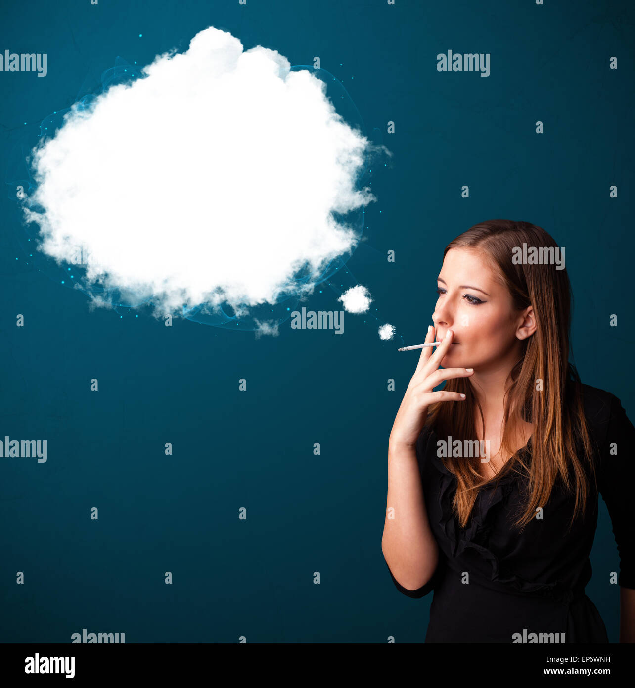 Young woman smoking unhealthy cigarette with dense smoke Stock Photo ...