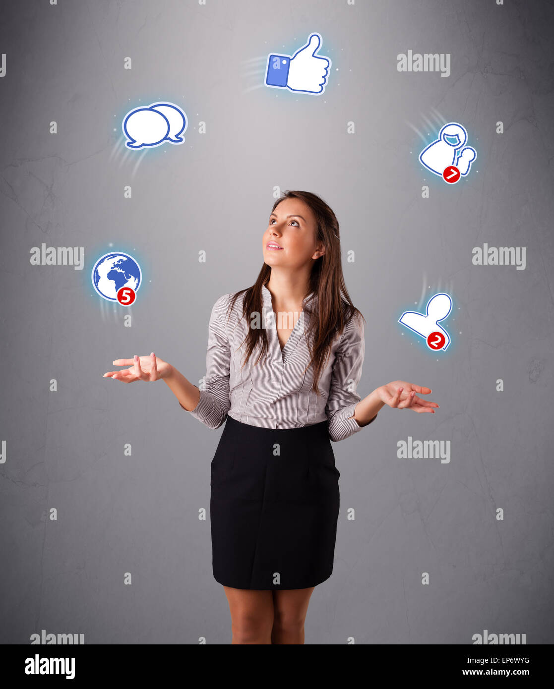 attractive young woman juggling with social network icons Stock Photo ...