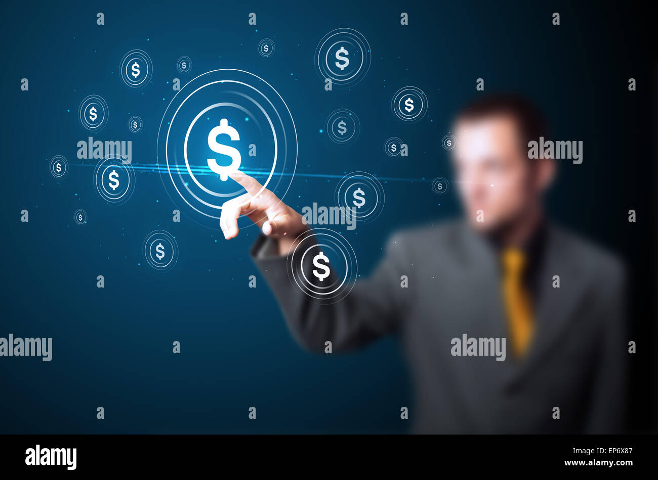 Businessman pressing modern business type of buttons Stock Photo - Alamy