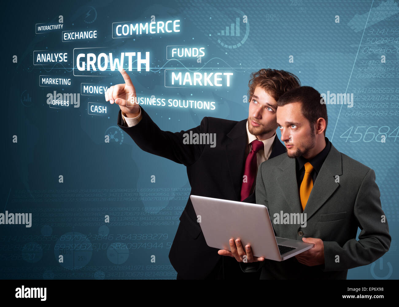Businessman pressing modern business type of buttons Stock Photo - Alamy