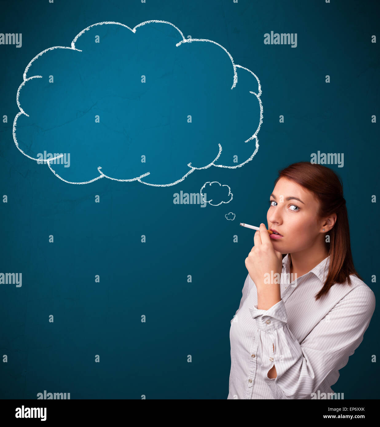 Beautiful lady smoking cigarette with idea cloud Stock Photo - Alamy