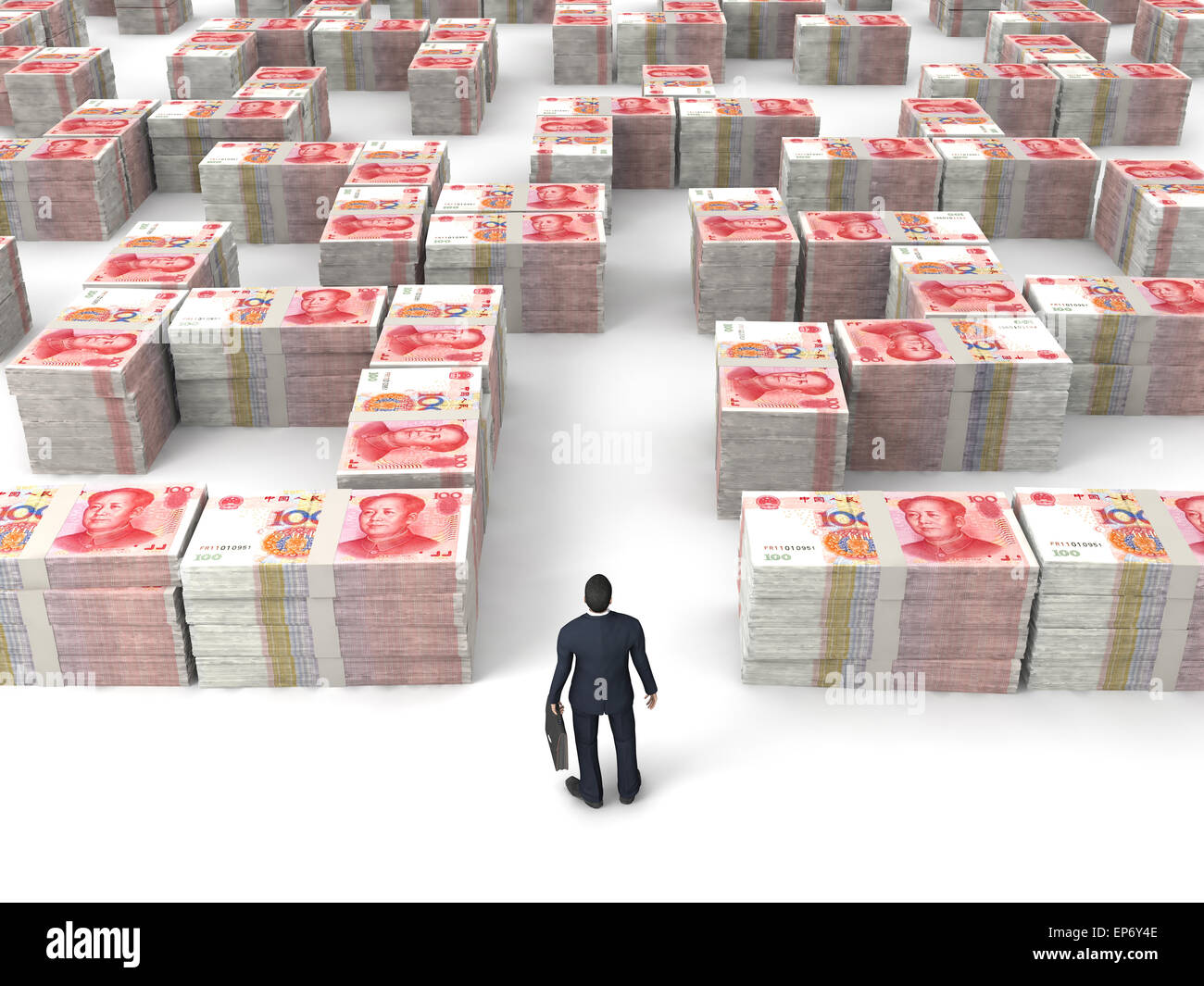 renminbi currency and business man on white background Stock Photo - Alamy