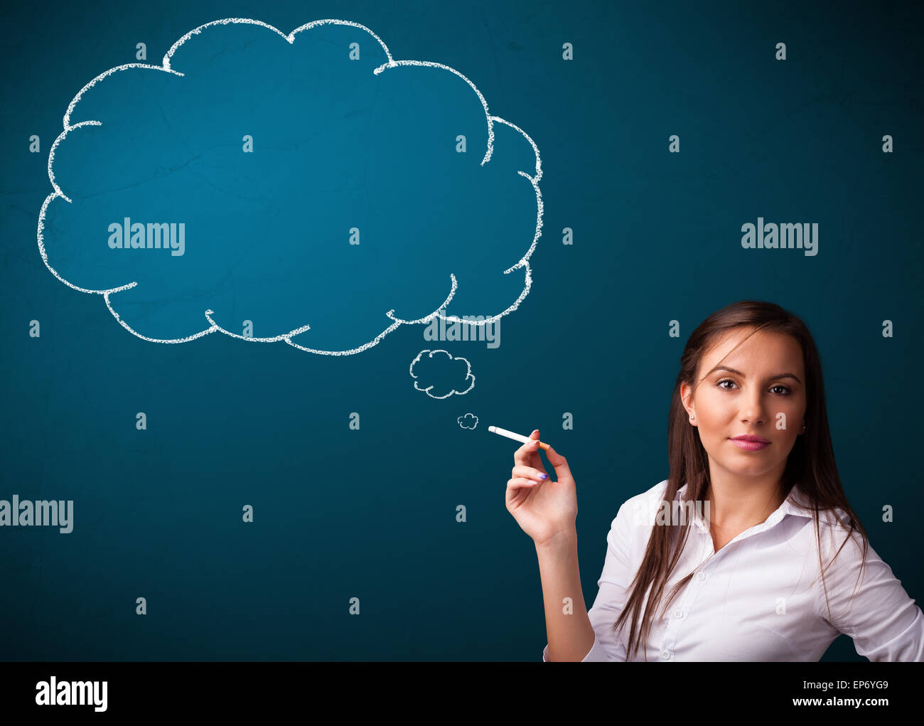 Beautiful lady smoking cigarette with idea cloud Stock Photo - Alamy